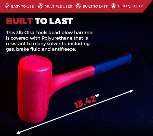 3 lb Dead Blow Hammer – Polyurethane Head with Steel Shot Core – Jaautousa